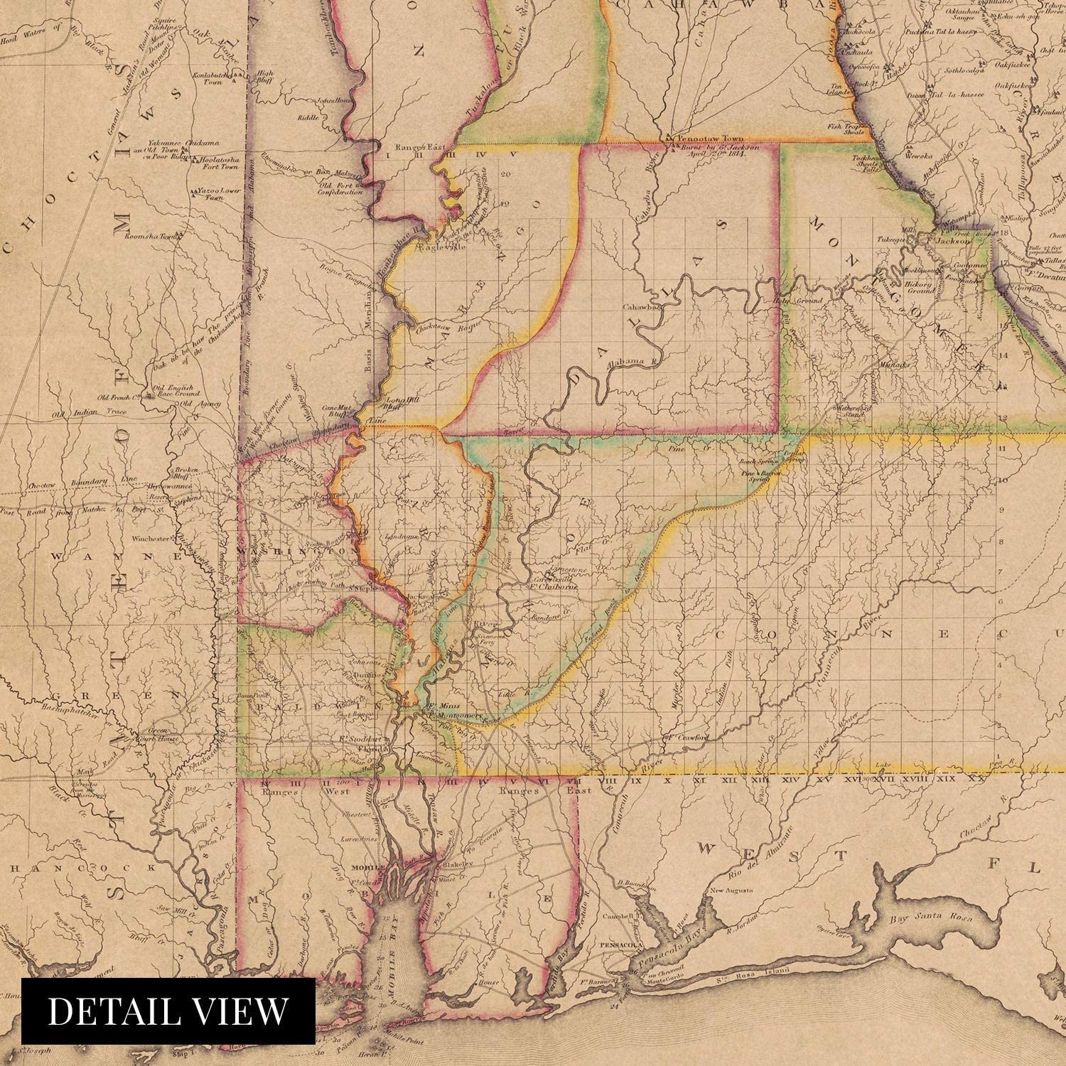 1819 Alabama State Map Vintage Map of Alabama Wall Art Old Alabama ...