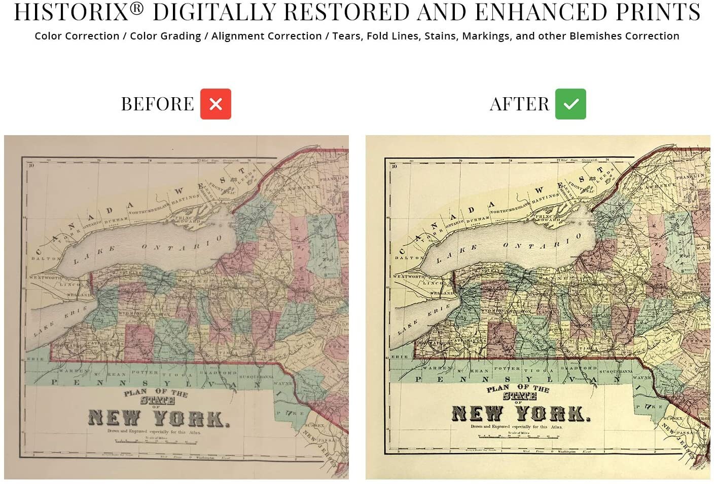 1875 New York State Map Vintage Map of New York Wall Art Historic Map ...