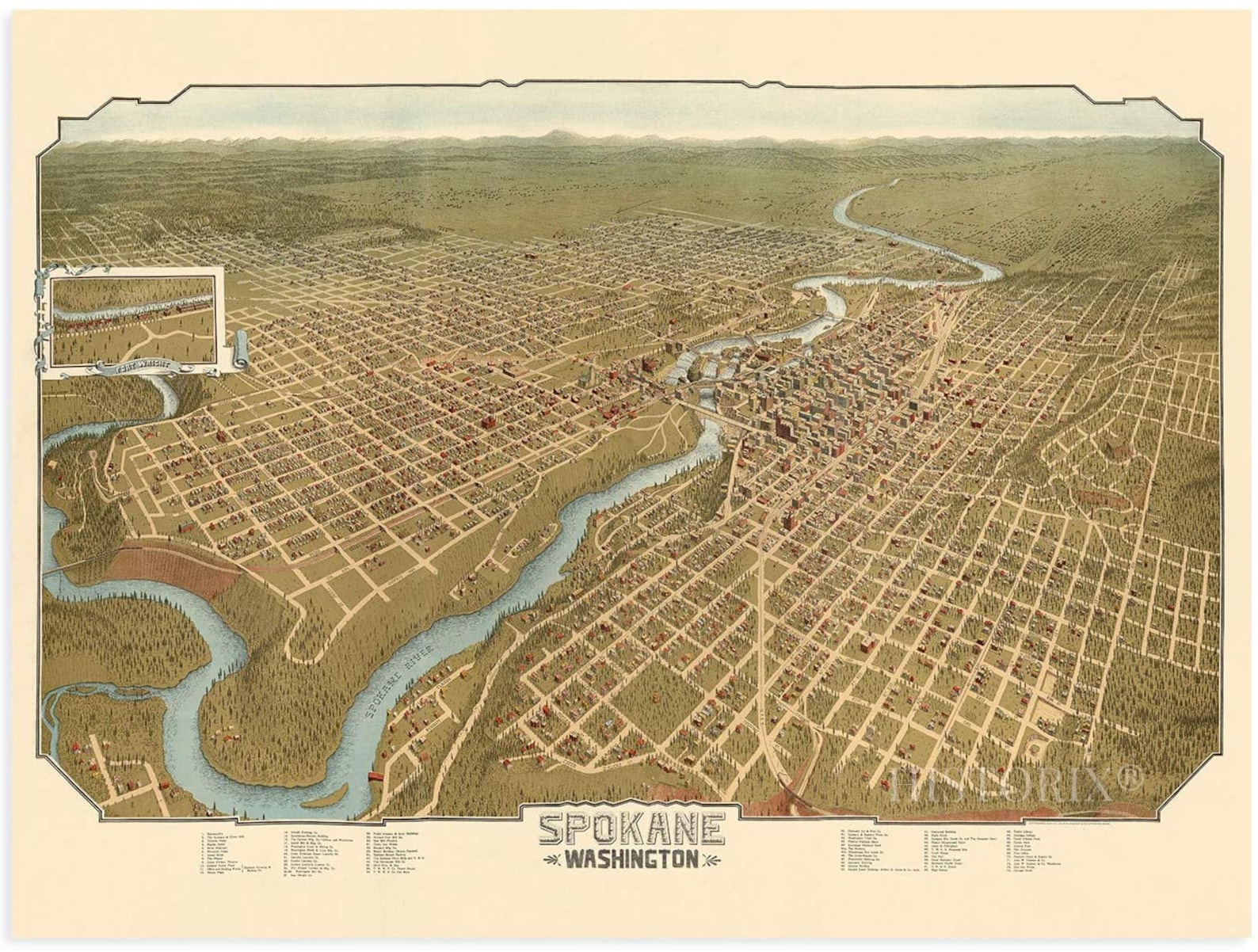 1905 Spokane Washington Map Vintage Spokane Wall Art Old Spokane ...