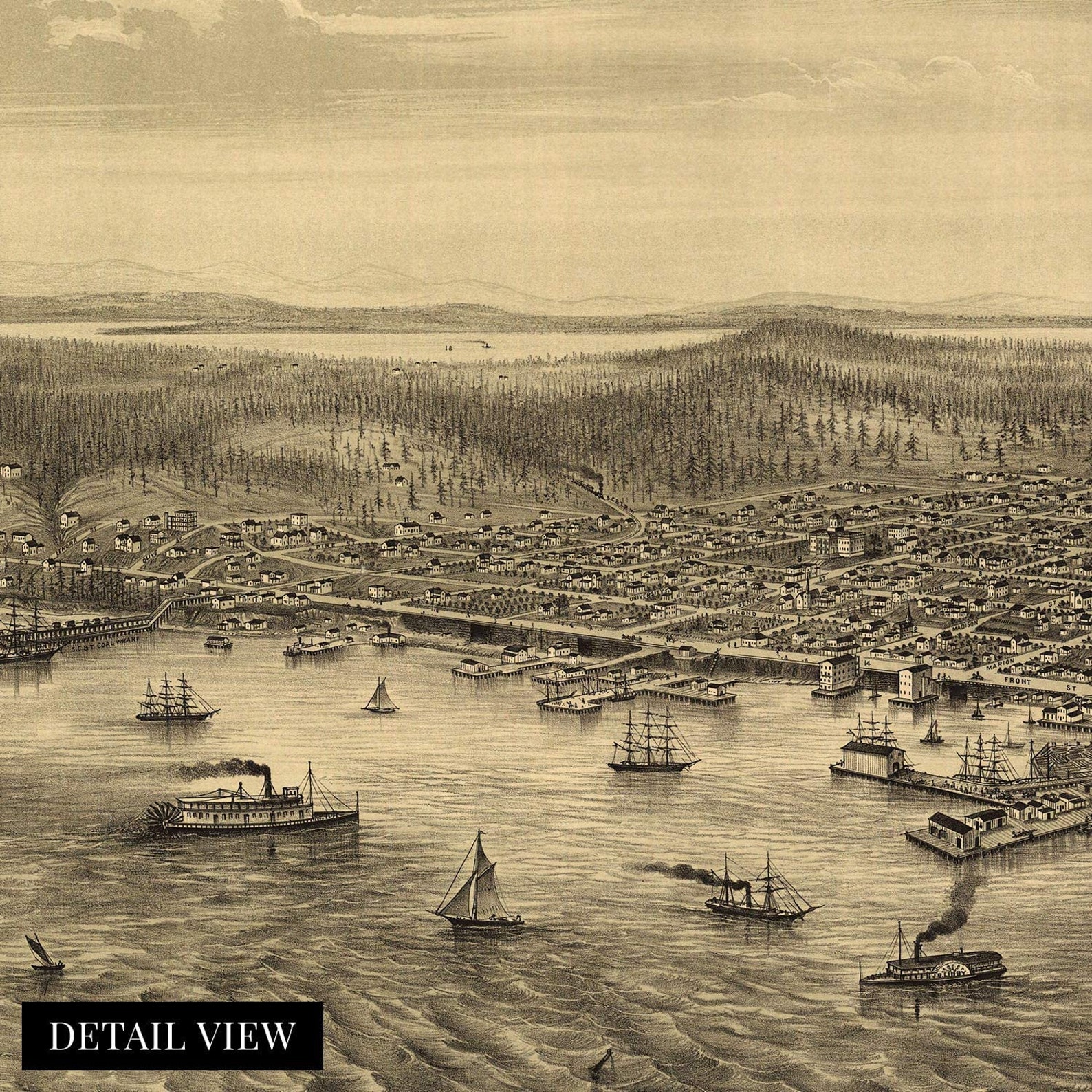 1878 Seattle Washington Poster Vintage Map of Seattle Wall Art ...