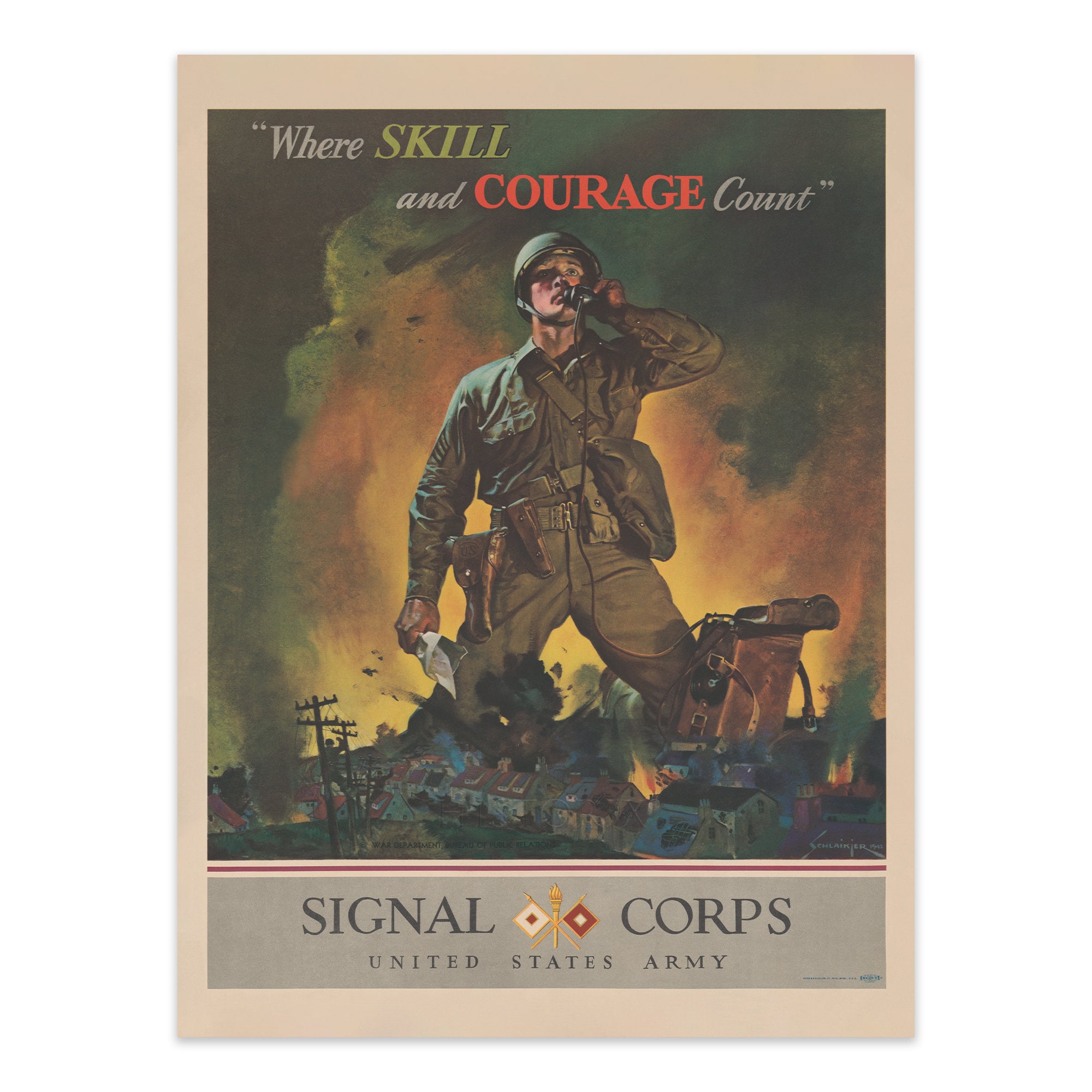 1942 US Army Signal Corps Poster Print Where Skill and Courage Count ...