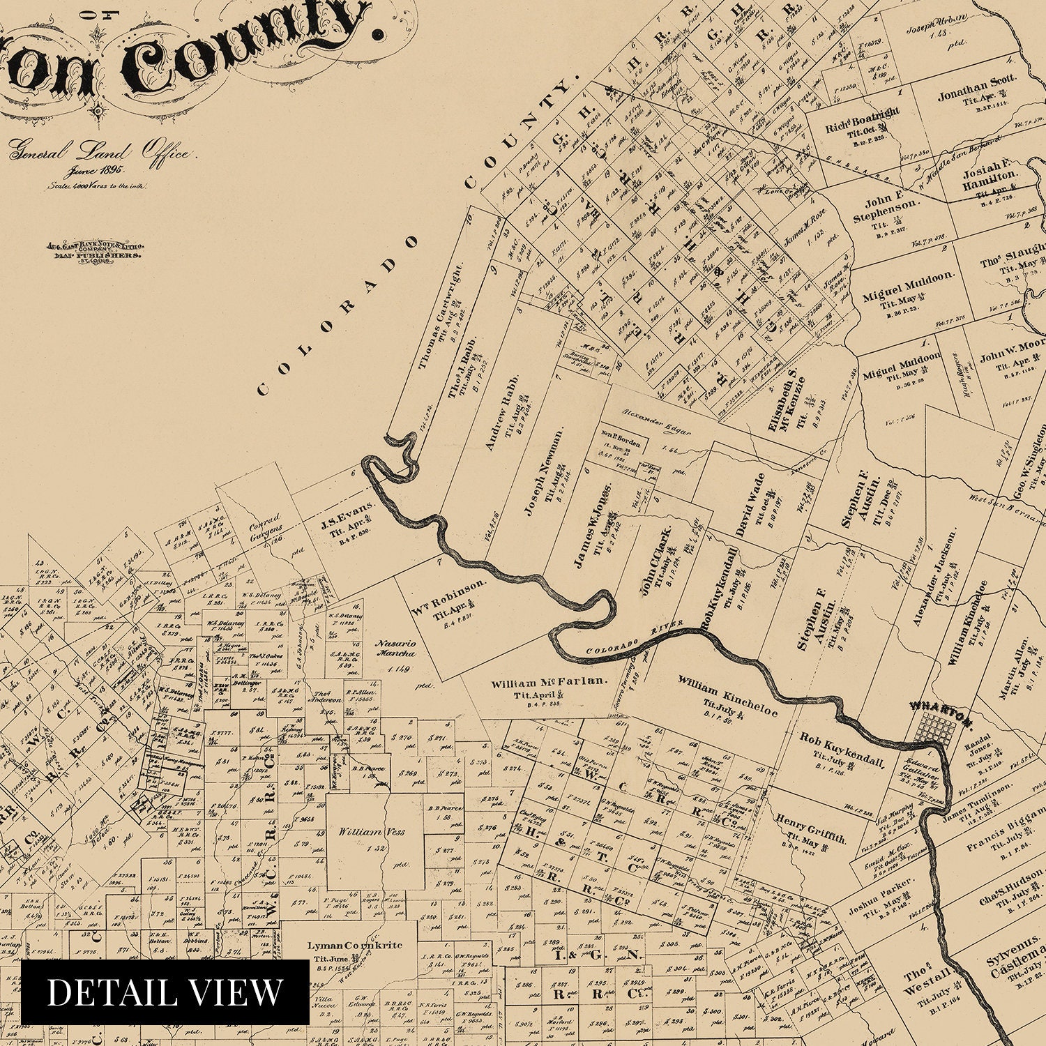 1895 Wharton County Texas Map - Old Map of Wharton County - History ...