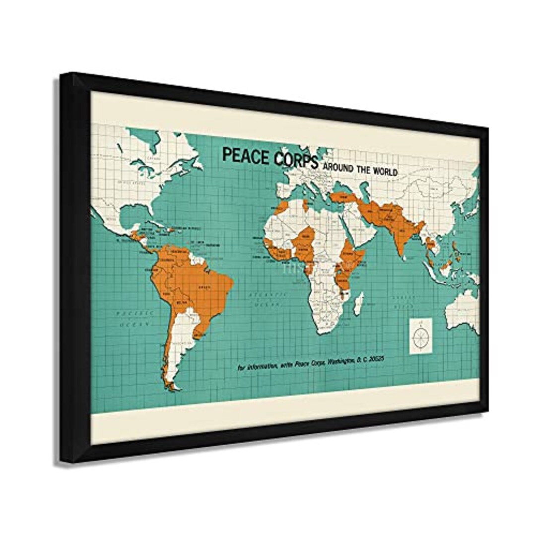 1966 World Map - Framed Vintage World Map - Historic World Wall Map ...