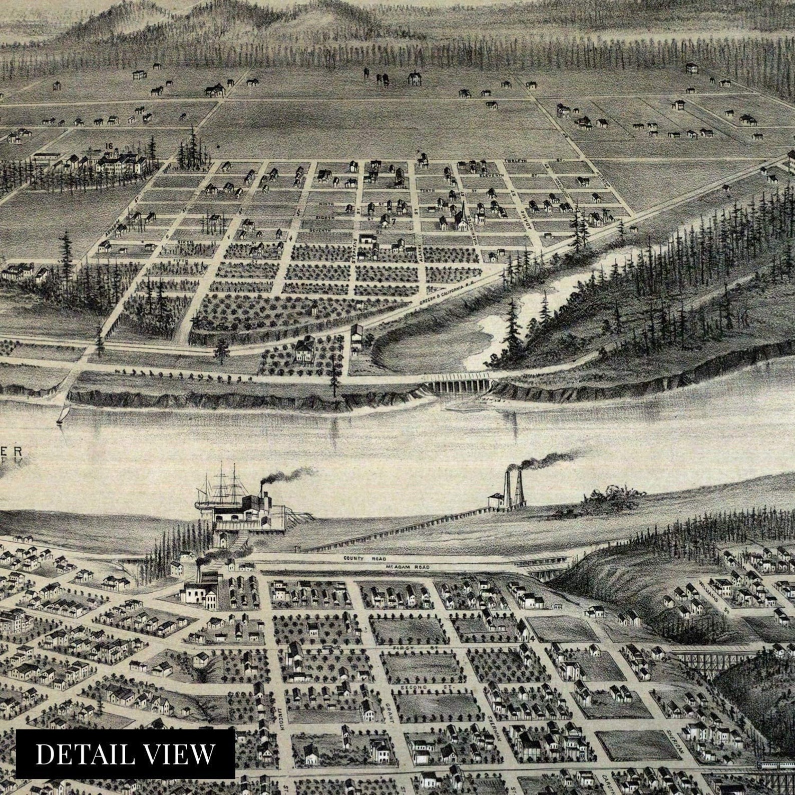 1879 Portland Oregon Map Art - Portland Oregon Vintage Map Wall Art ...