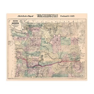 1889 Washington State Map - Vintage Map of Washington State Wall Art ...