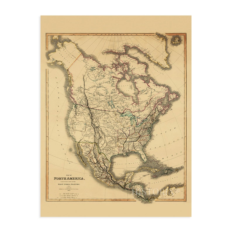 1849 Map of North America Vintage Wall Map of North America Old North ...