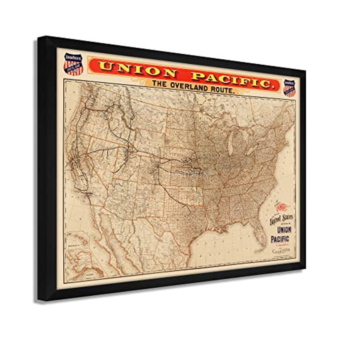 1892 Union Pacific Map of the United States - Framed Vintage USA Map ...