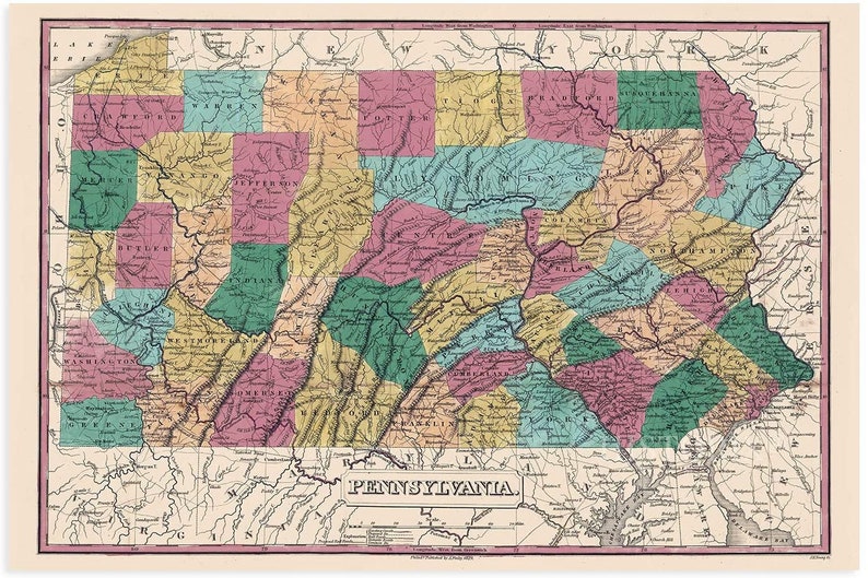 1829 Pennsylvania State Map Vintage Map Pennsylvania Wall | Etsy