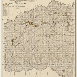1900 Choctaw Nation Indian Territory Map - Vintage Map of Choctaw ...
