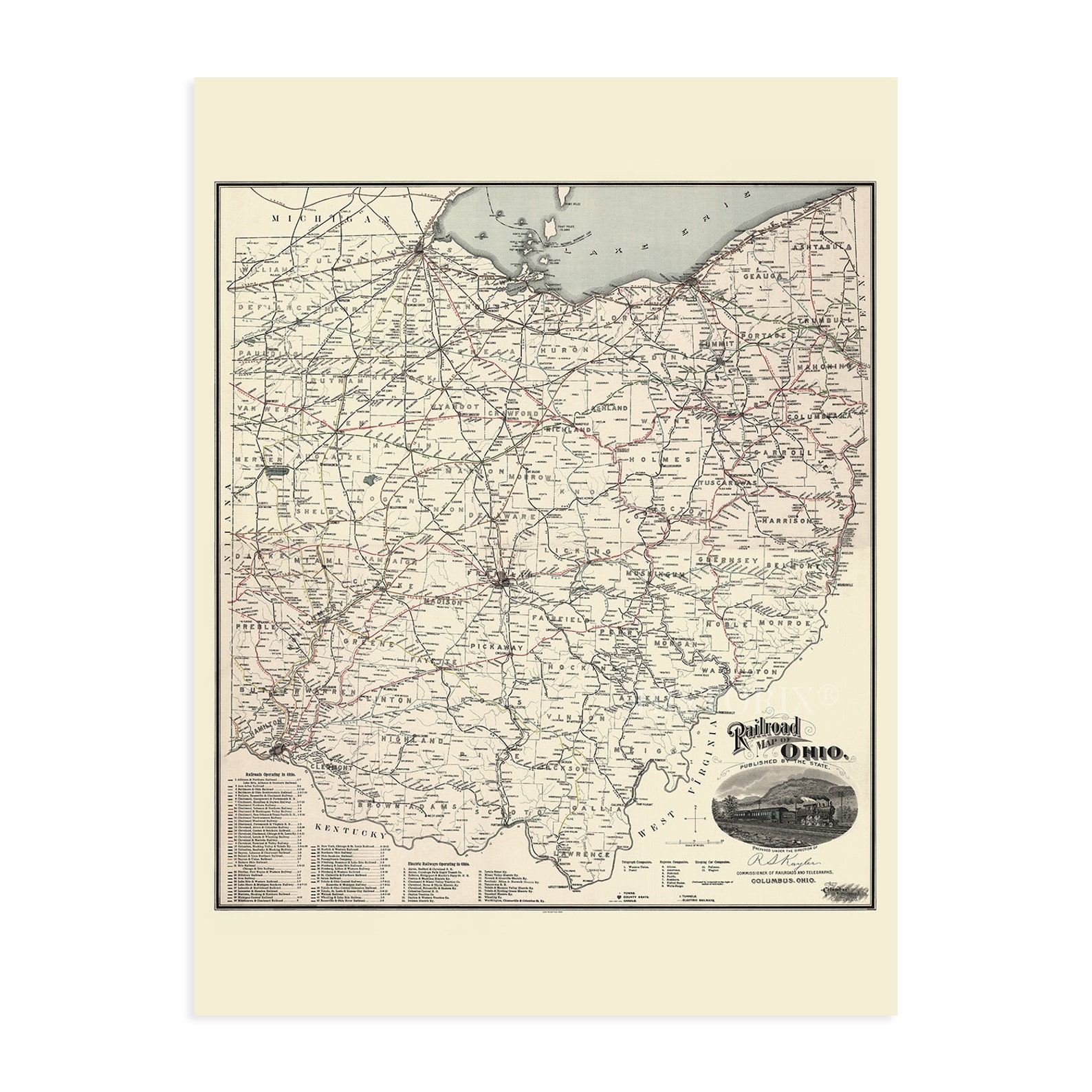1898 Railroad Map of Ohio Poster Map of Ohio Wall Art Old Ohio Map ...