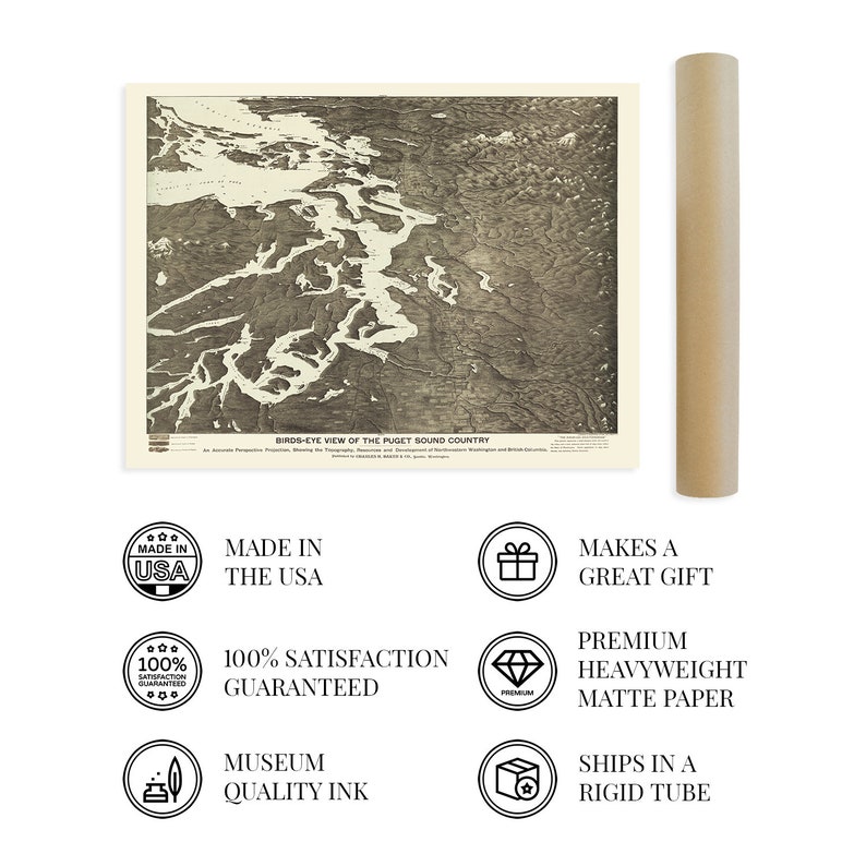 1891 Puget Sound Map Old Puget Sound Wall Map Bird's - Etsy