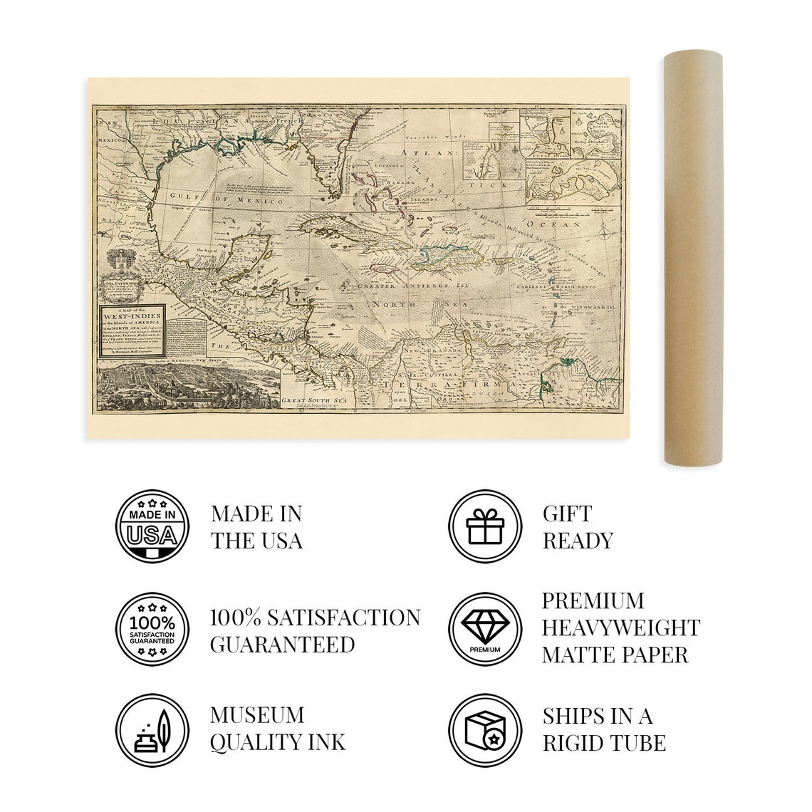1715 Map of West Indies Islands of America Vintage Map Wall - Etsy