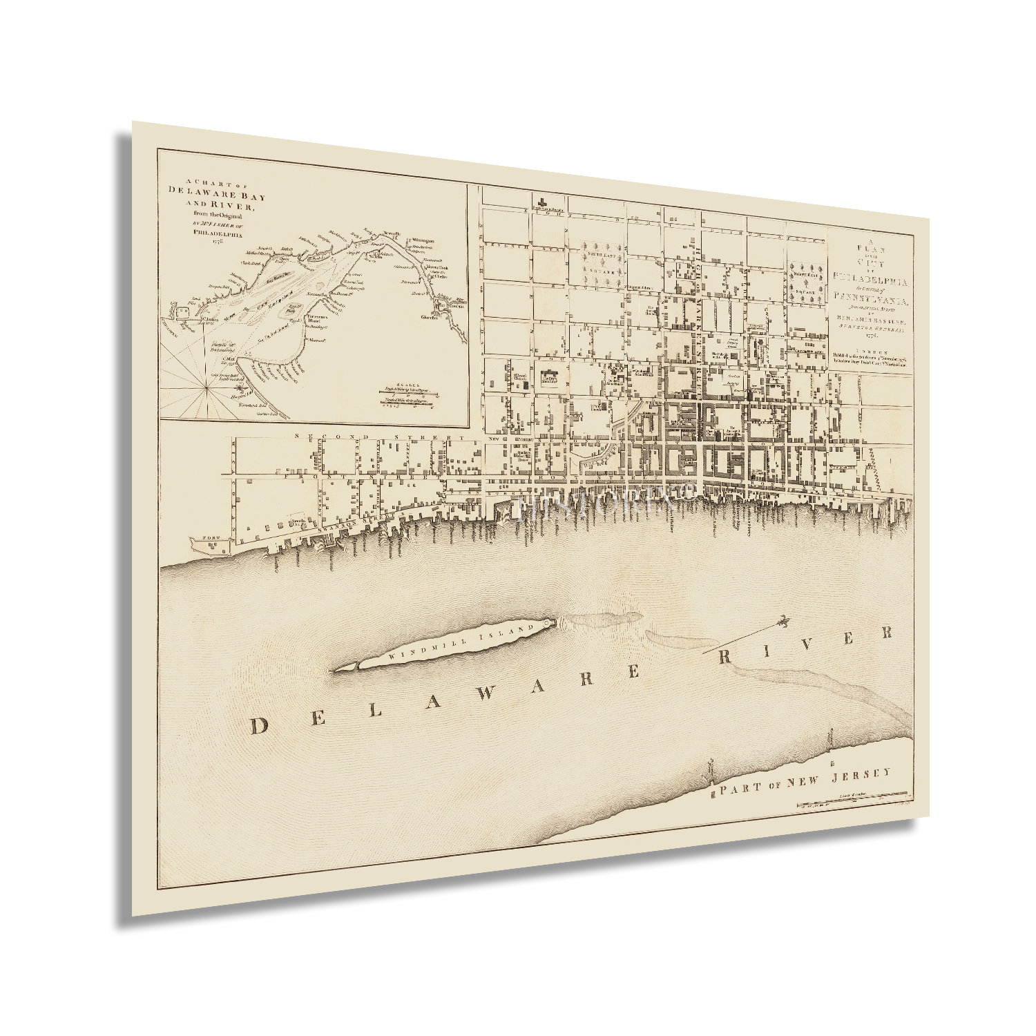 1776 Philadelphia Pennsylvania Map Vintage Map of Philadelphia Wall Art ...