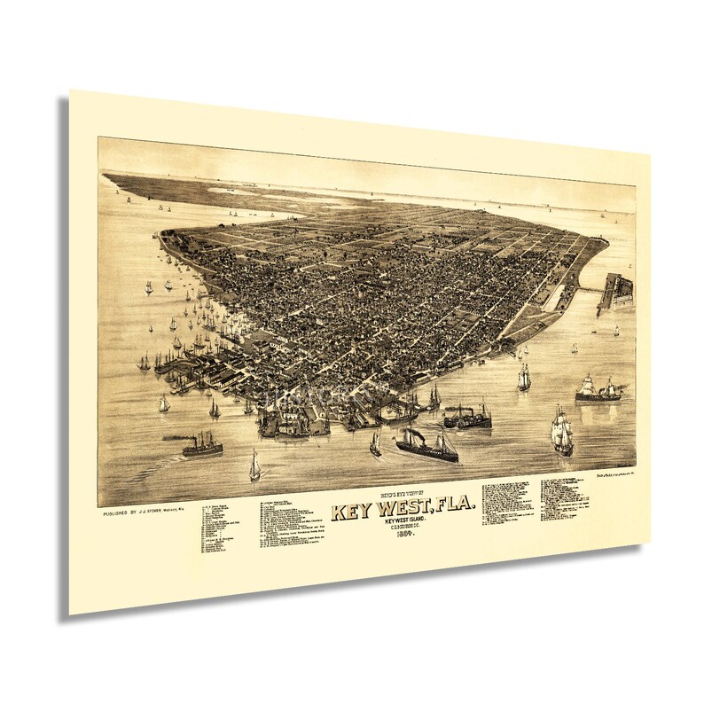 1884 Map of Key West Florida Vintage Key West Poster History Map of Key ...