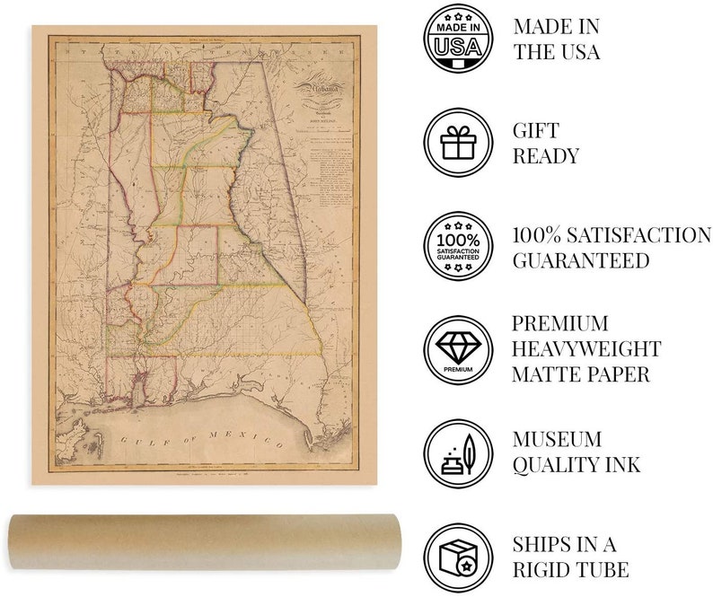1819 Alabama State Map Vintage Map of Alabama Wall Art Old | Etsy