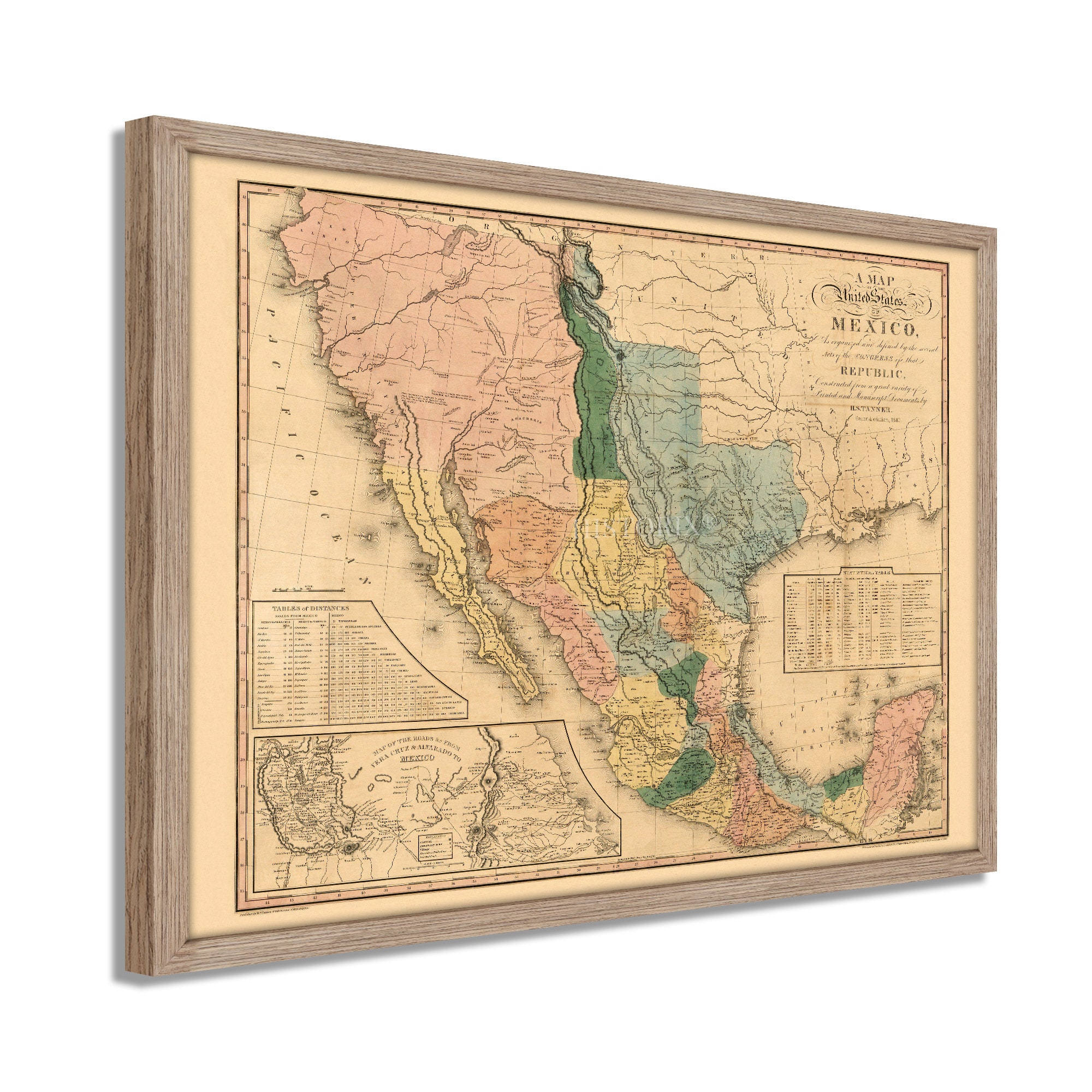 1846 Mexico Map Framed Vintage Mexico Wall Map History Map of Mexico ...