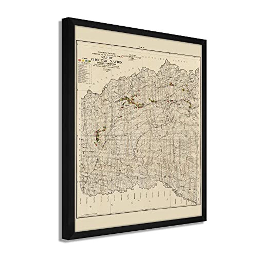 1900 Choctaw Nation of Oklahoma Map - Framed Vintage Oklahoma Map - Map ...