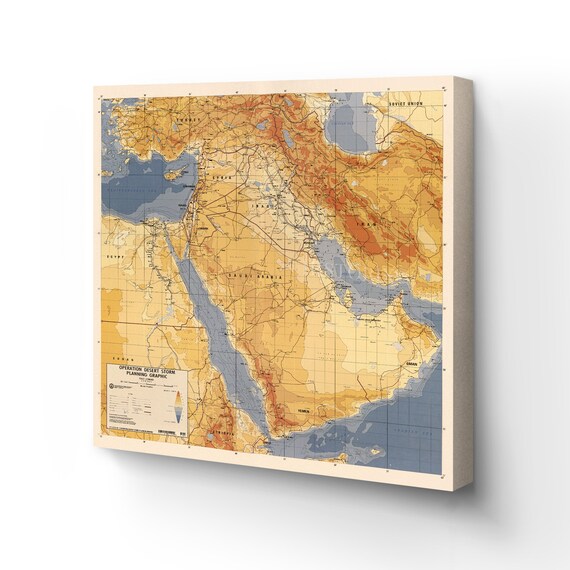 1991 Operation Desert Storm Map Art Canvas Wrap Vintage Map - Etsy