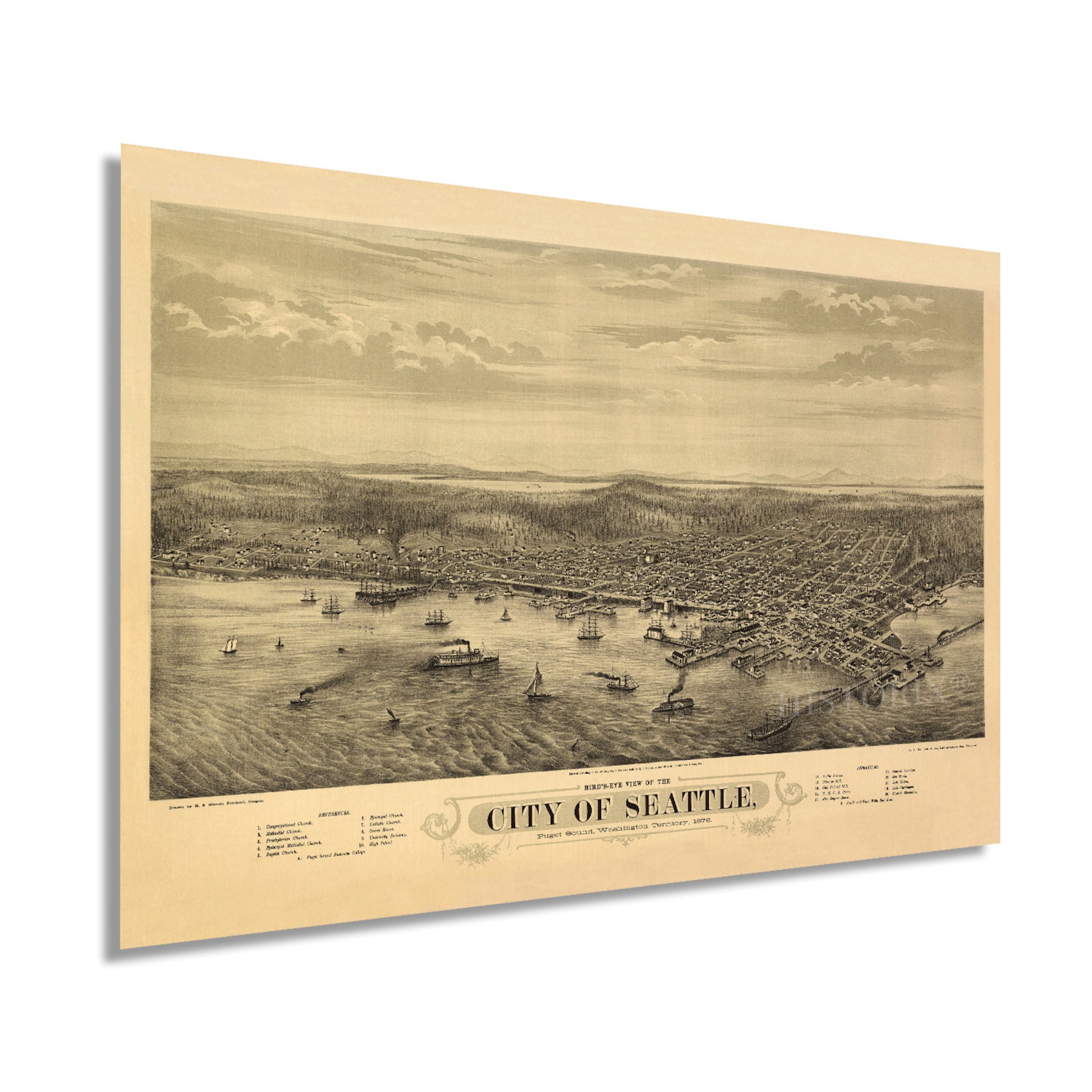 1878 Seattle Washington Poster - Vintage Map of Seattle Wall Art ...