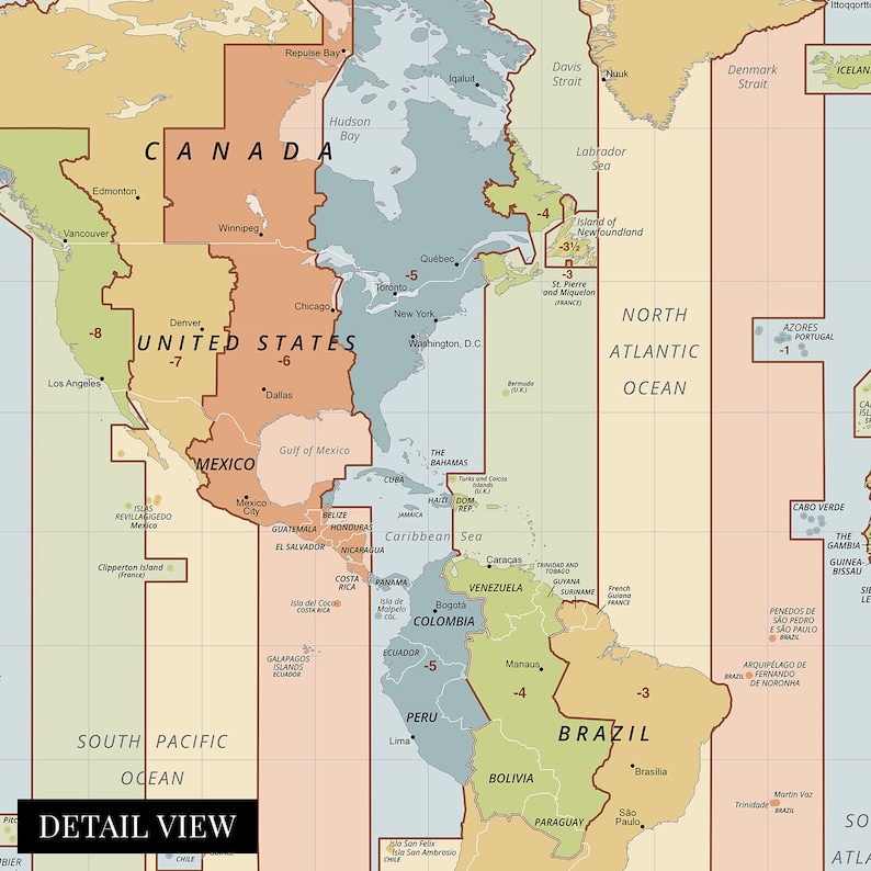 2021 Standard Time Zones of the World Map Map of the World Time Zones ...