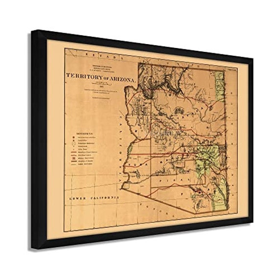 1876 Arizona Map Framed Vintage Arizona Map Art History - Etsy