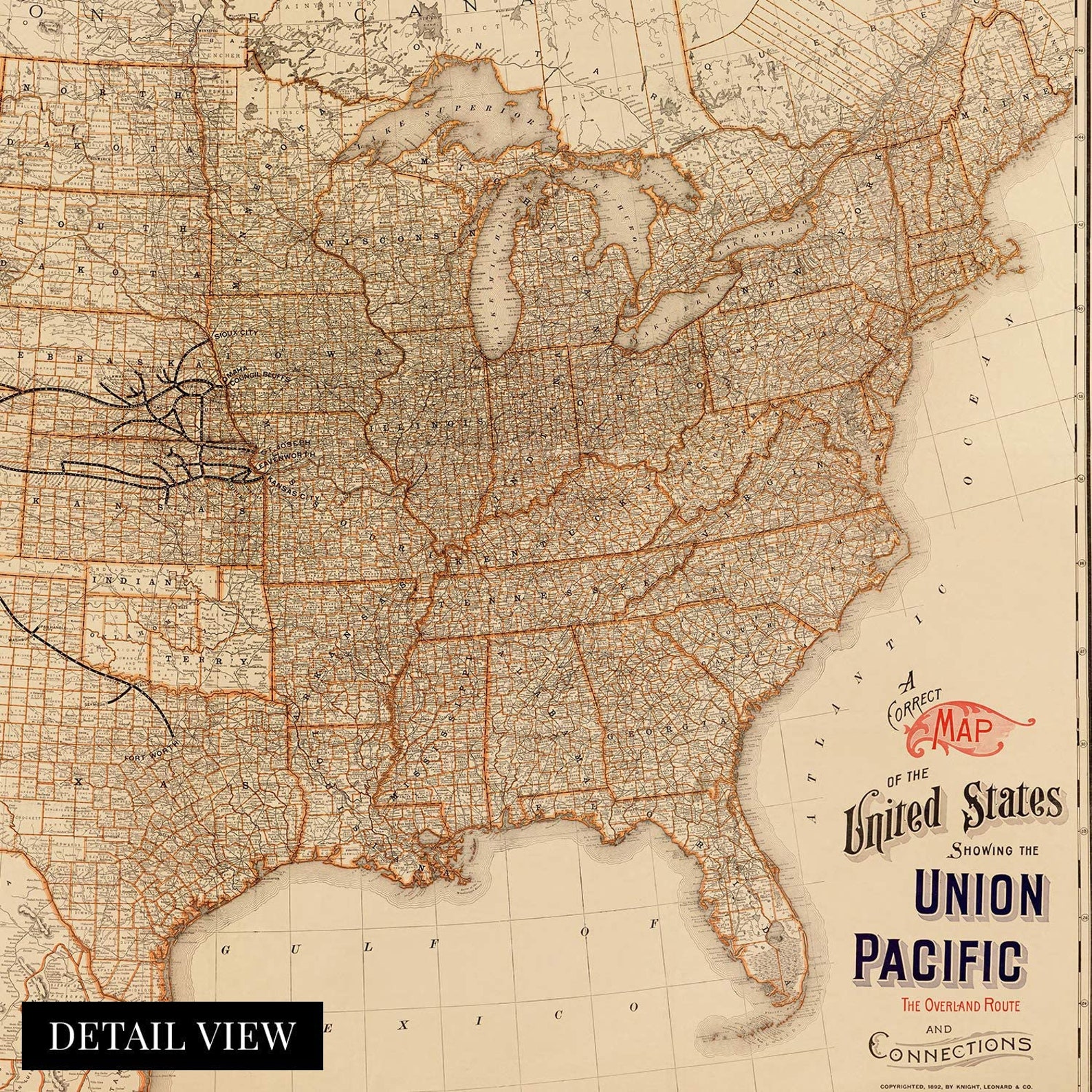 1892 United States Map - Vintage Map of United States Wall Art - Old ...