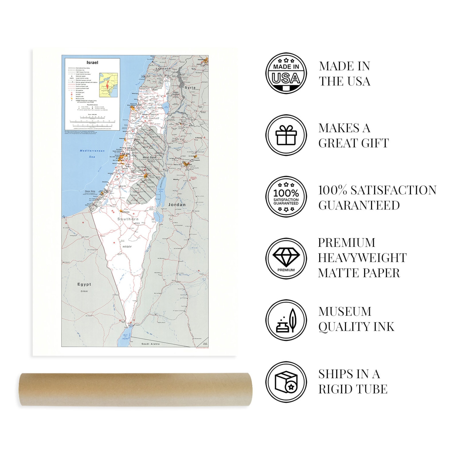 1988 Israel Map - Map of Israel Wall Art - Old Israel Wall Map History ...