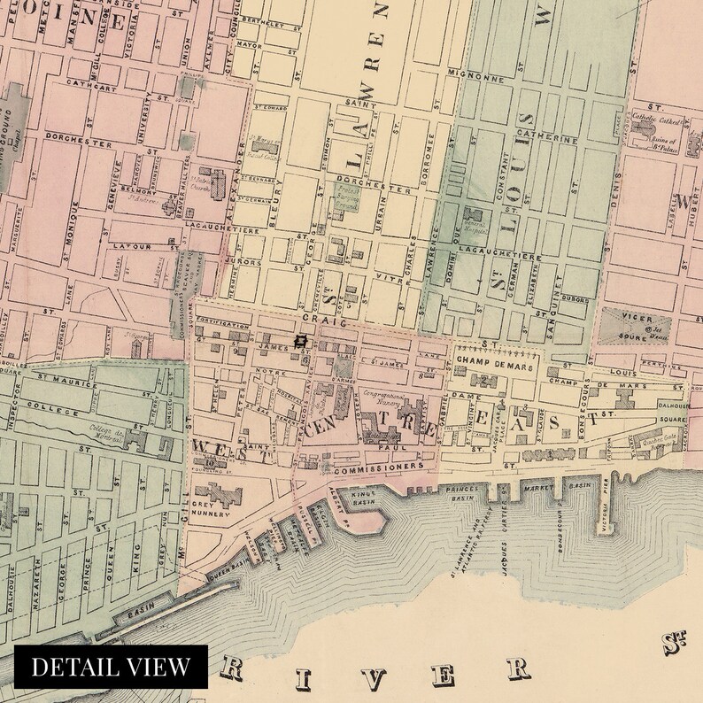 1863 Montreal Quebec Canada Map Vintage Montreal Wall Map | Etsy