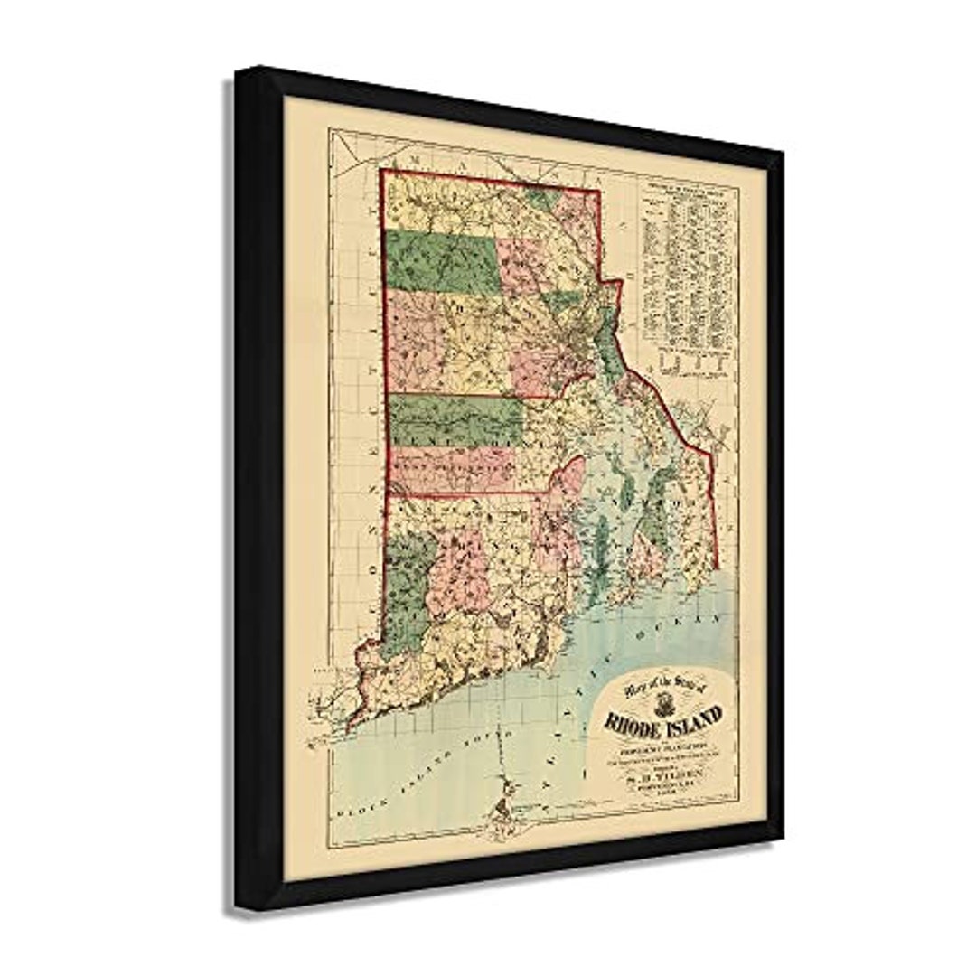 1880 Rhode Island State Map - Framed Vintage Rhode Island - Historic ...