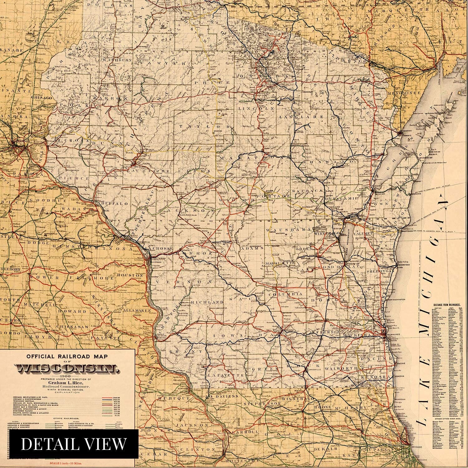 1900 Wisconsin Map Poster Vintage Wisconsin Map Wall Art | Etsy