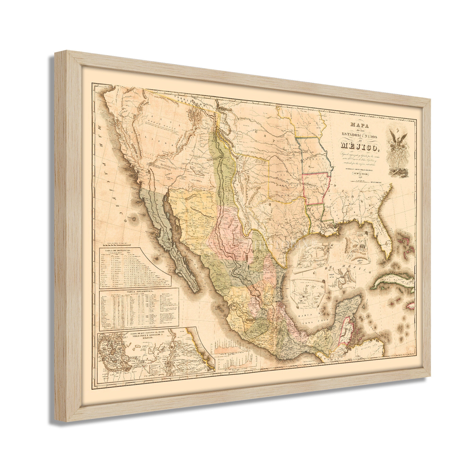 1847 Mexico Map Framed Vintage Mexico Wall Map History Map - Etsy