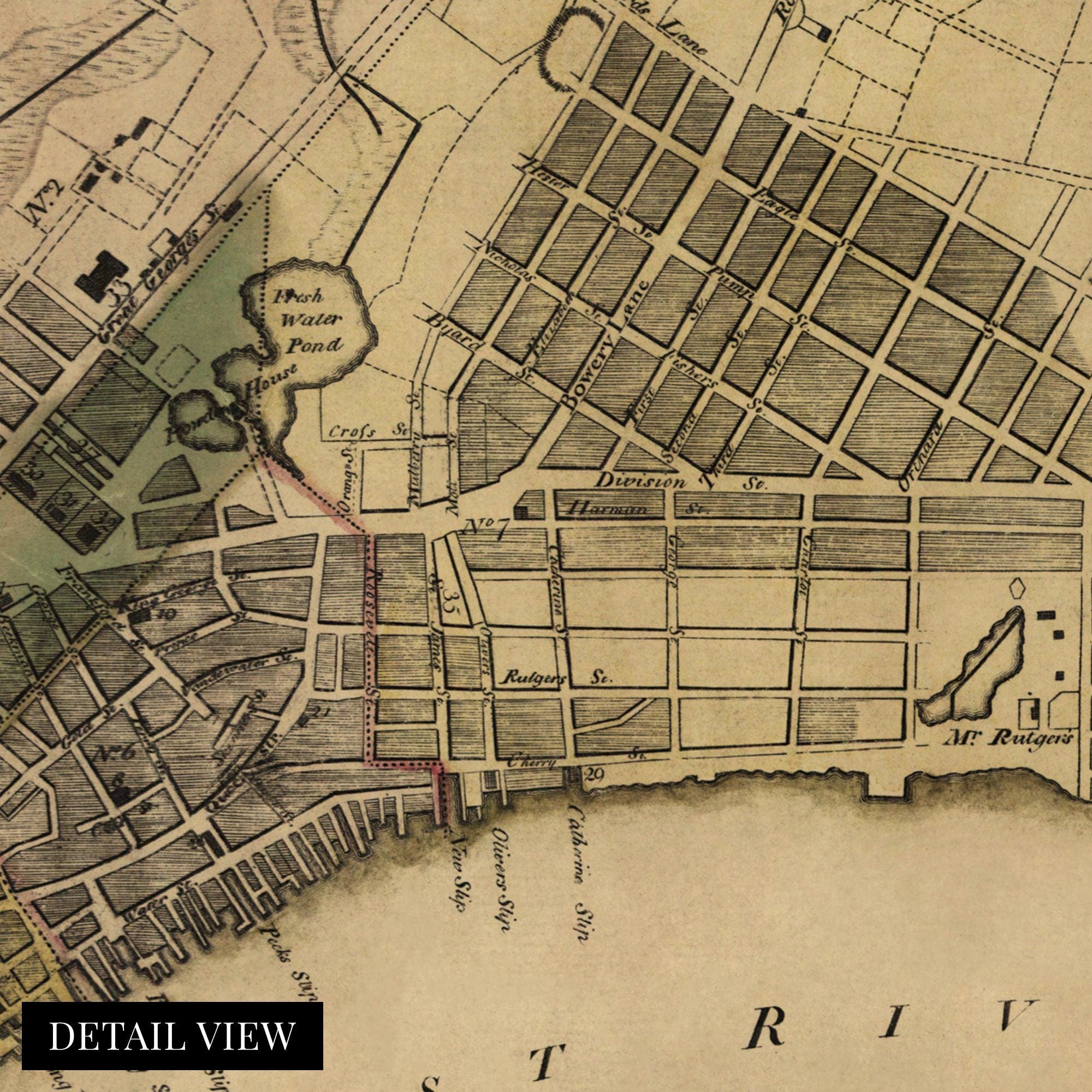 1789 New York City Map - Framed Vintage New York Map - Restored Plan of ...