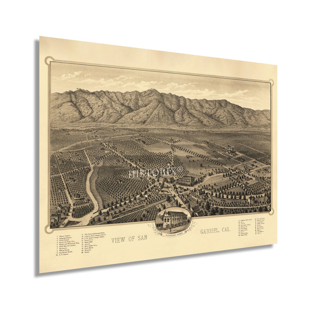 1893 San Gabriel California Map Poster - Vintage Map of San Gabriel ...