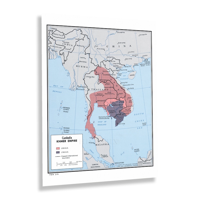 1970 Khmer Empire Cambodia Map Print - Vintage Map of the Khmer Empire ...