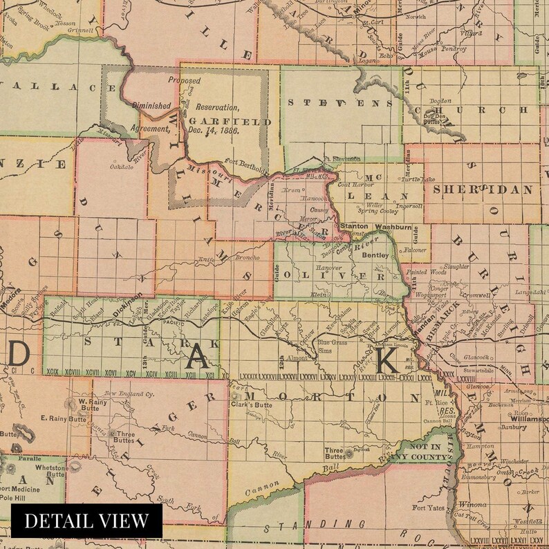 1892 North Dakota State Map - Vintage Map of North Dakota Wall Art ...