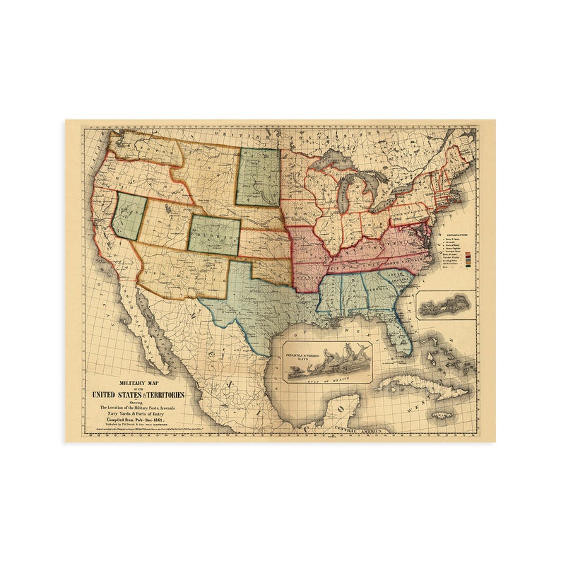 1861 American Civil War Map Vintage Map of the United States - Etsy