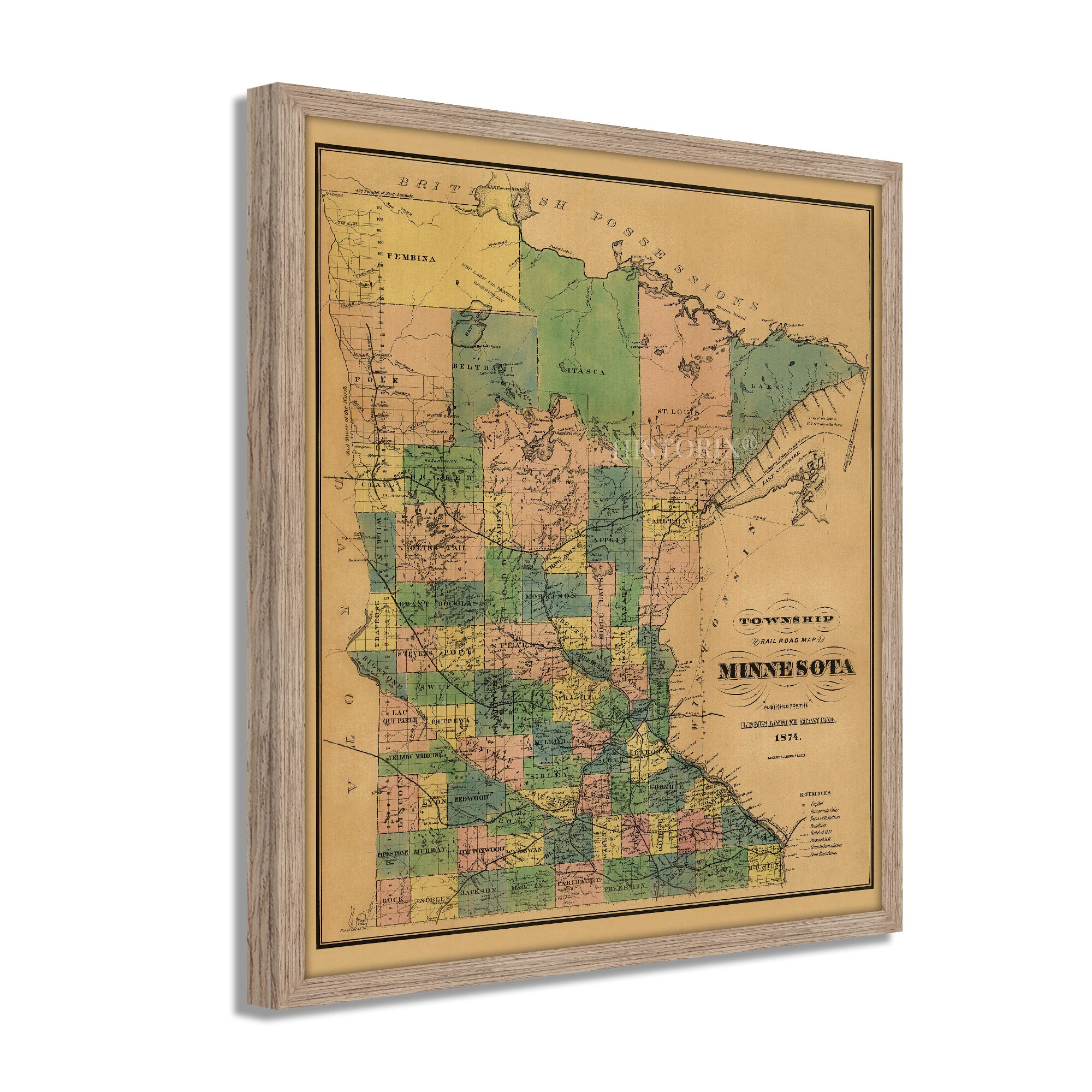 1874 Minnesota Map - Framed Vintage Minnesota Map - Restored Township ...