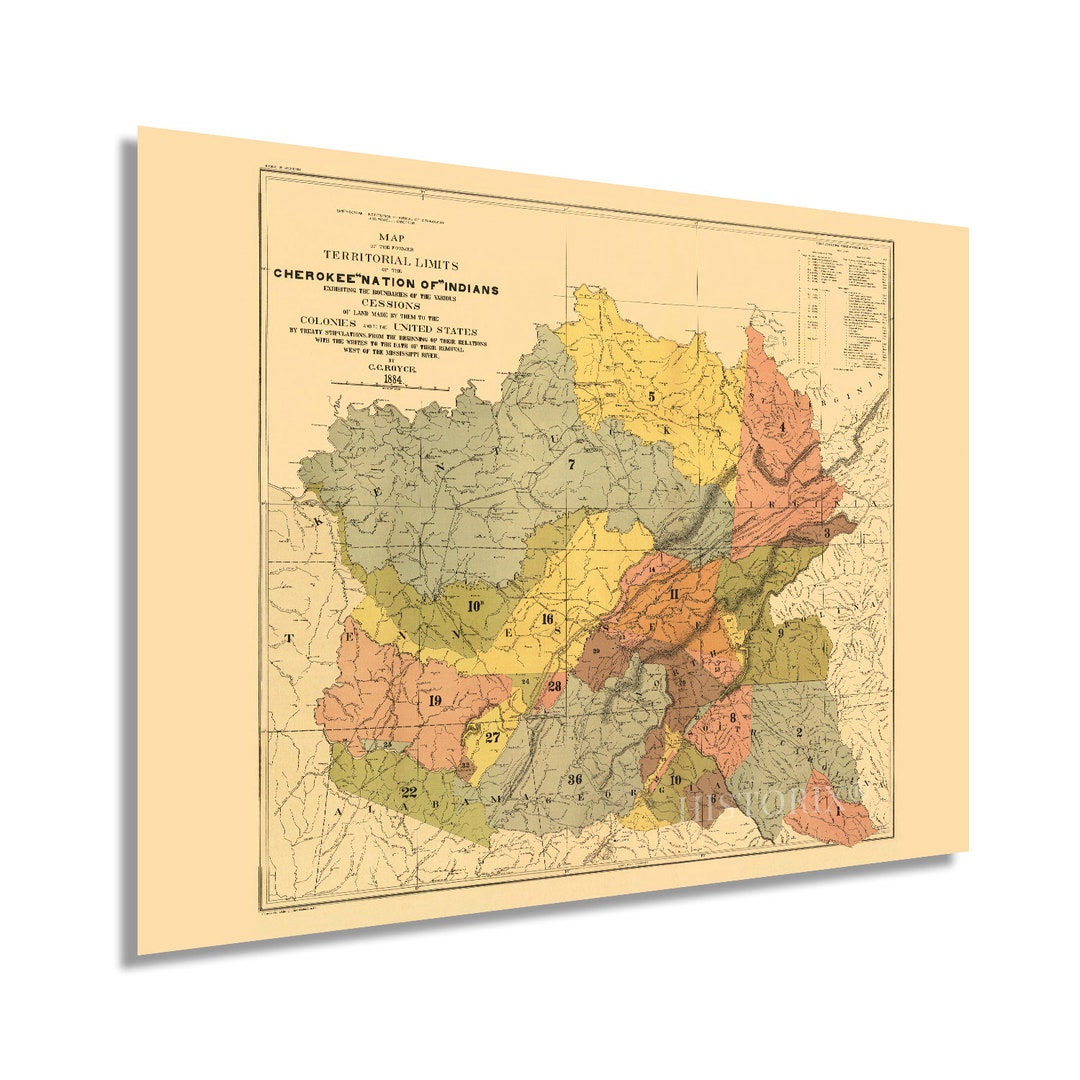 1884 Cherokee Indian Map - Vintage Map of the Former Territorial Limits ...