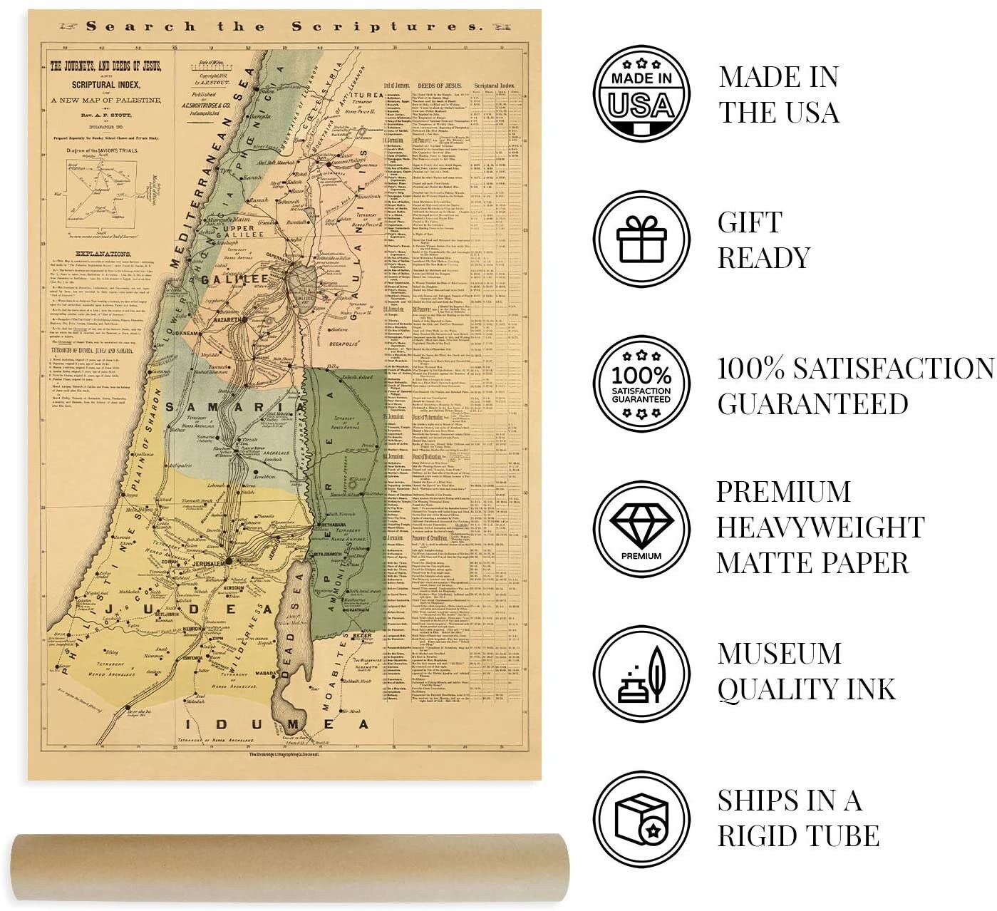 1881 The Journeys and Deeds of Jesus Map Vintage Map Wall | Etsy