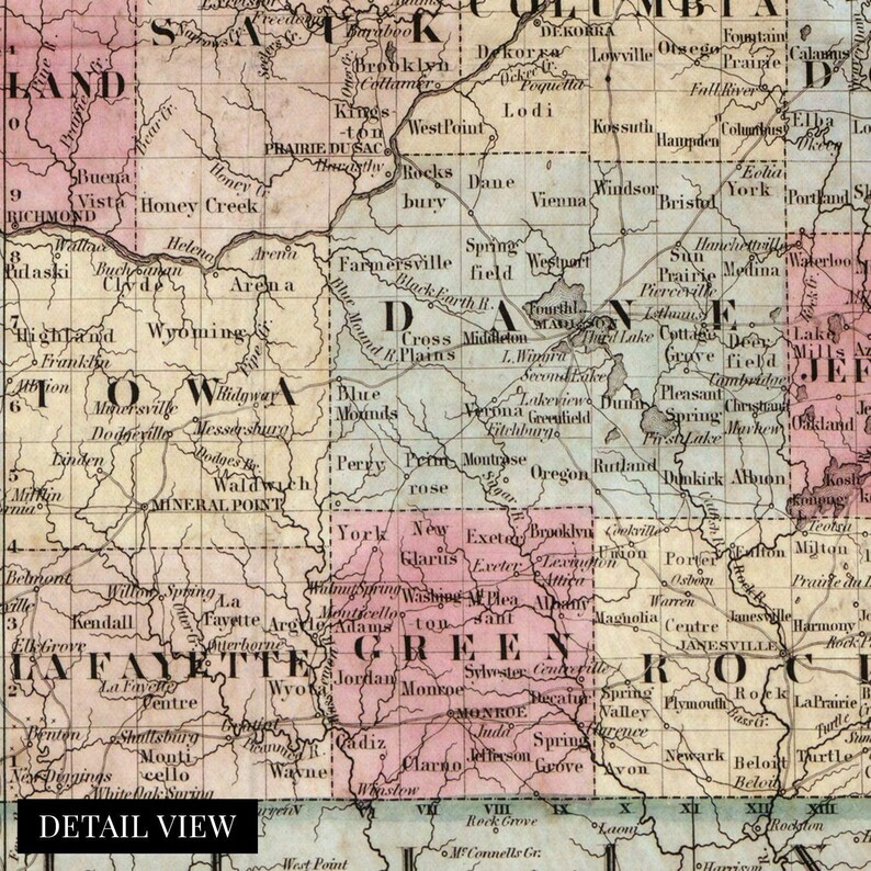 1851 Wisconsin Map Poster - Vintage Map of Wisconsin Wall Art - Old ...