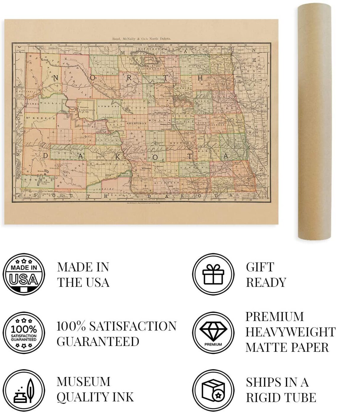 1892 North Dakota State Map Vintage Map of North Dakota Wall - Etsy