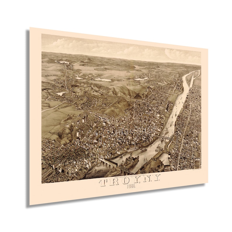 1881 Troy New York Map Poster - Old Troy City Map of New York Poster ...