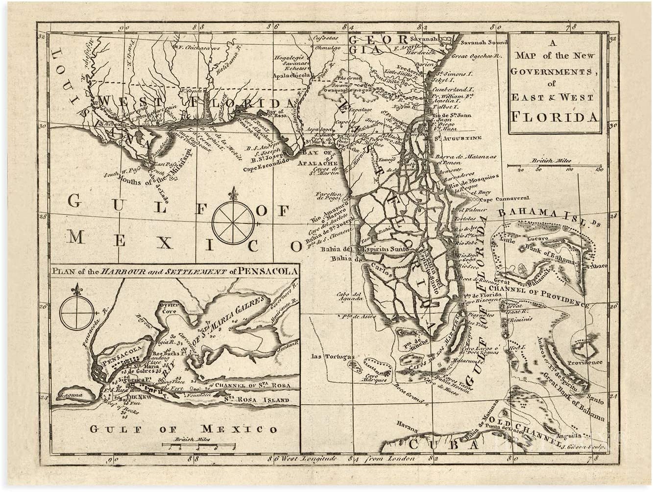 1763 East & West Florida Map Vintage Map Wall Art A Map of the New ...