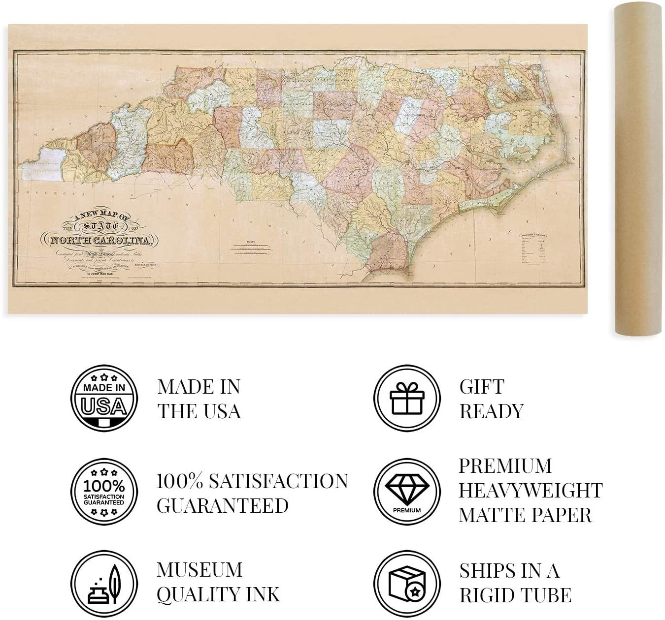 1833 North Carolina State Map - North Carolina Vintage Map Constructed ...