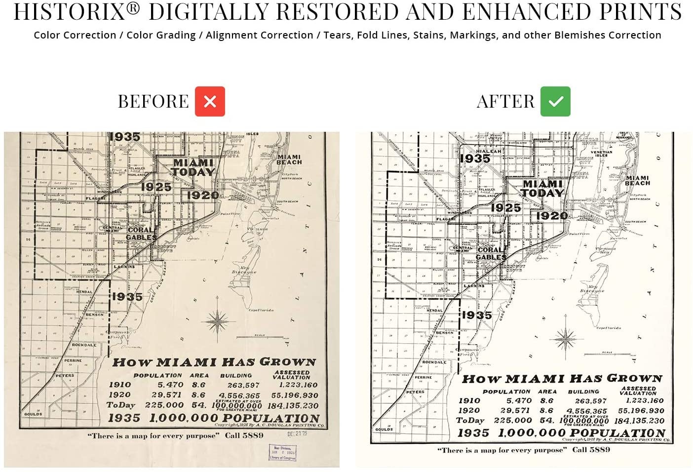 1925 Miami Map Poster - Vintage Map of Miami Florida - Map of the City ...