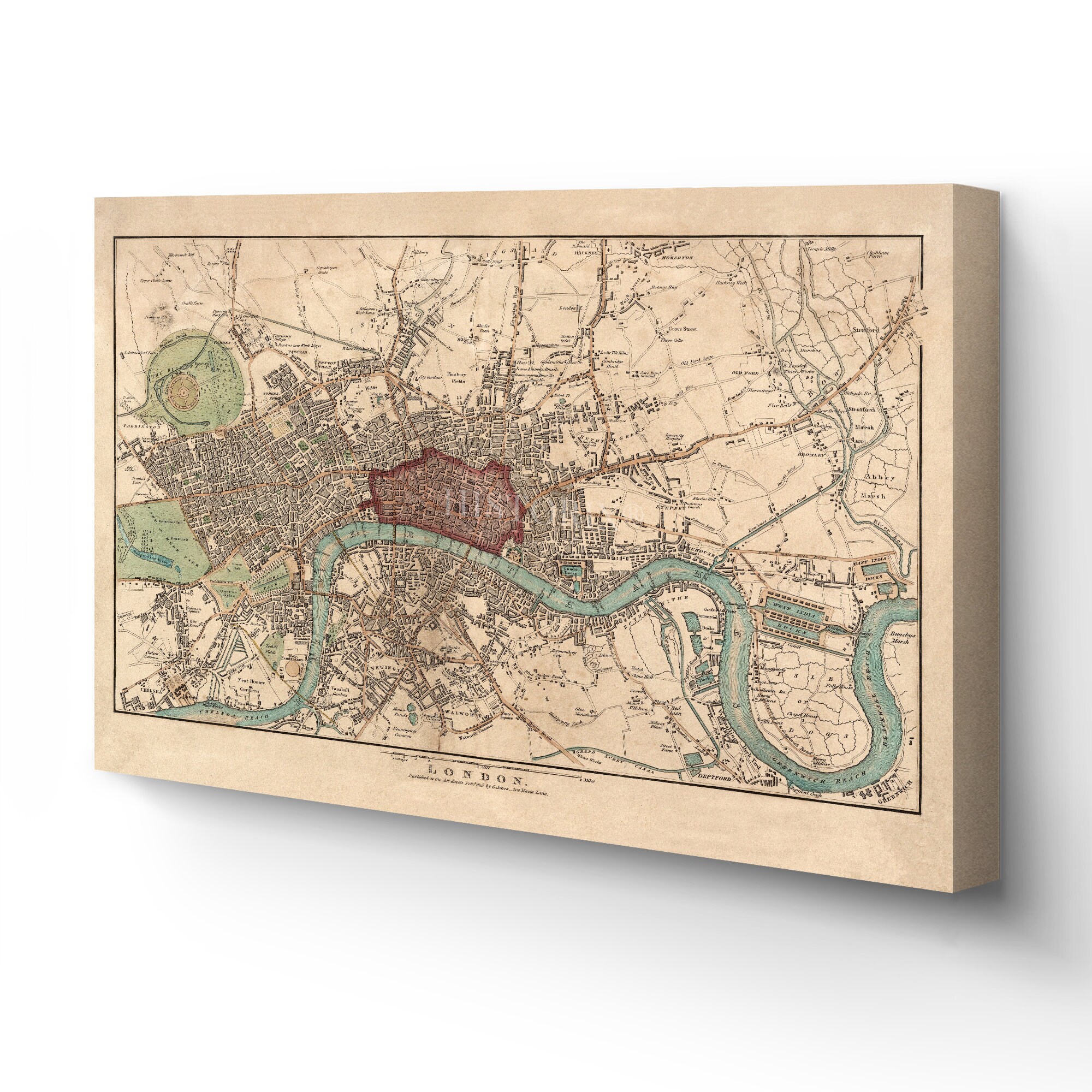 1815 City of London Map - Canvas Wrap Vintage London Wall Map- History ...