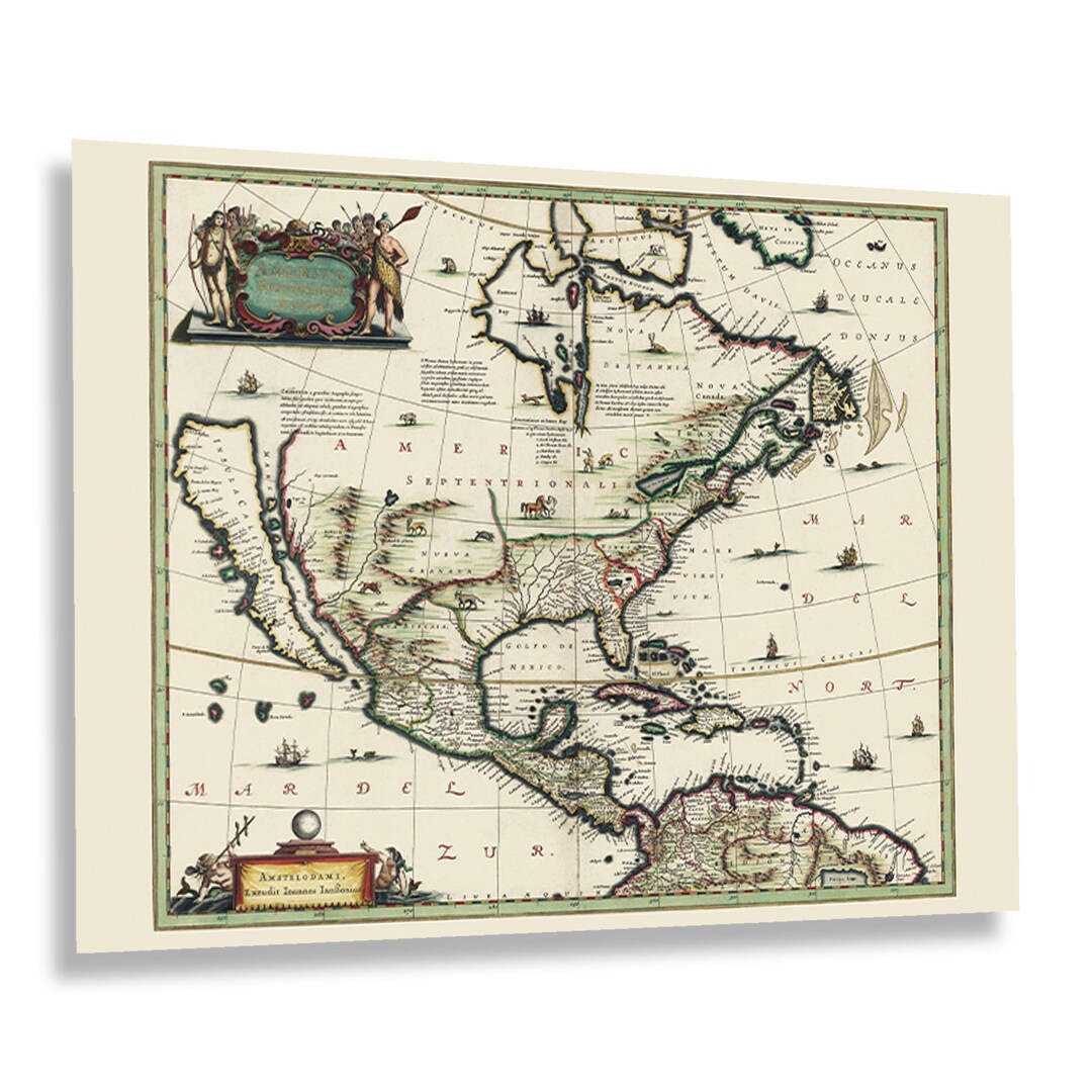 1652 North America Map Poster - Old Map Print of America ...