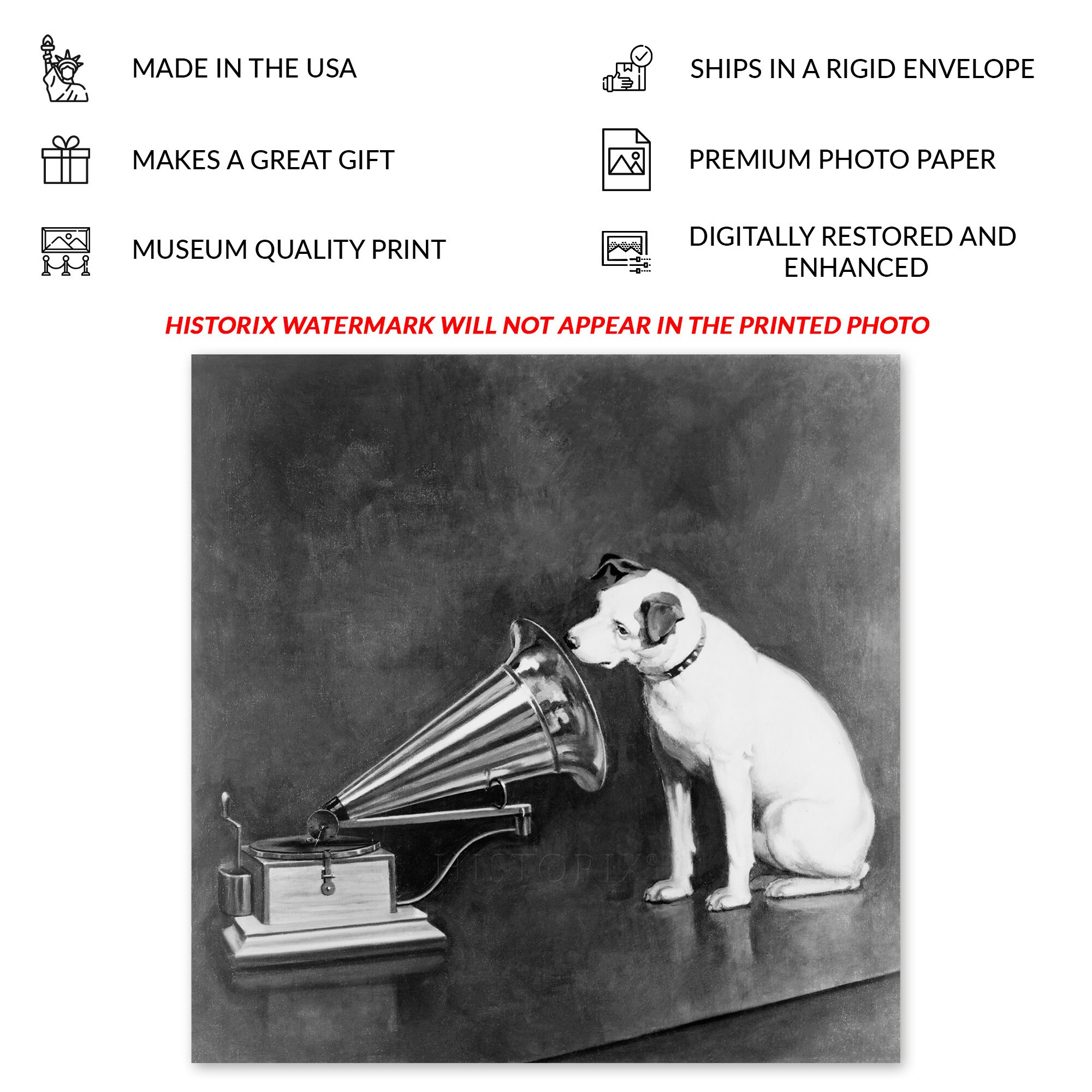 1898 Nipper the Dog Photo Print - Vintage Dog Poster Wall Art Looking ...