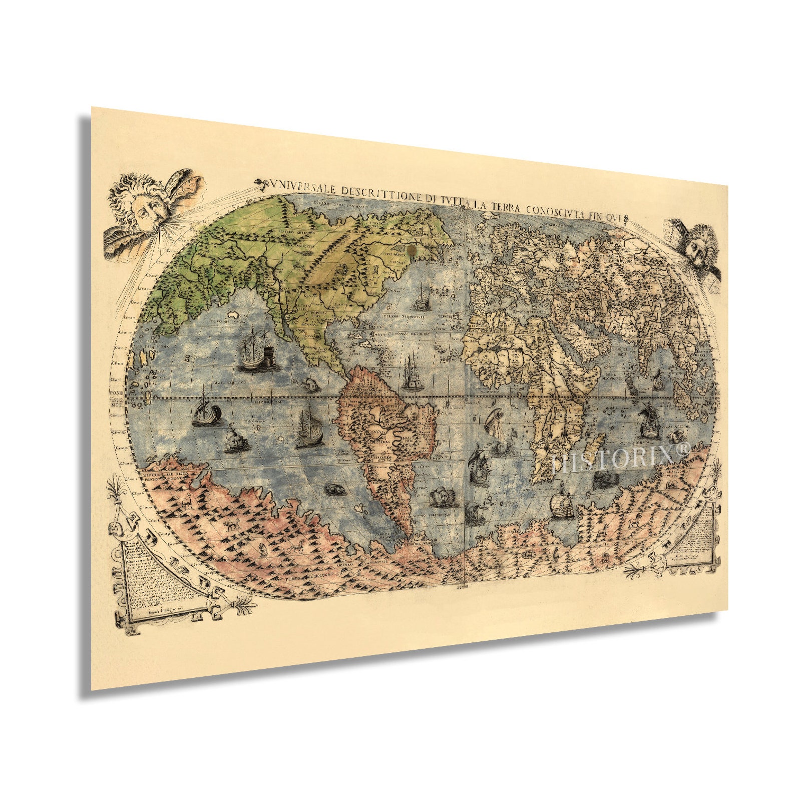 1565 World Map Poster Old Map of the World History Map of the Universal ...