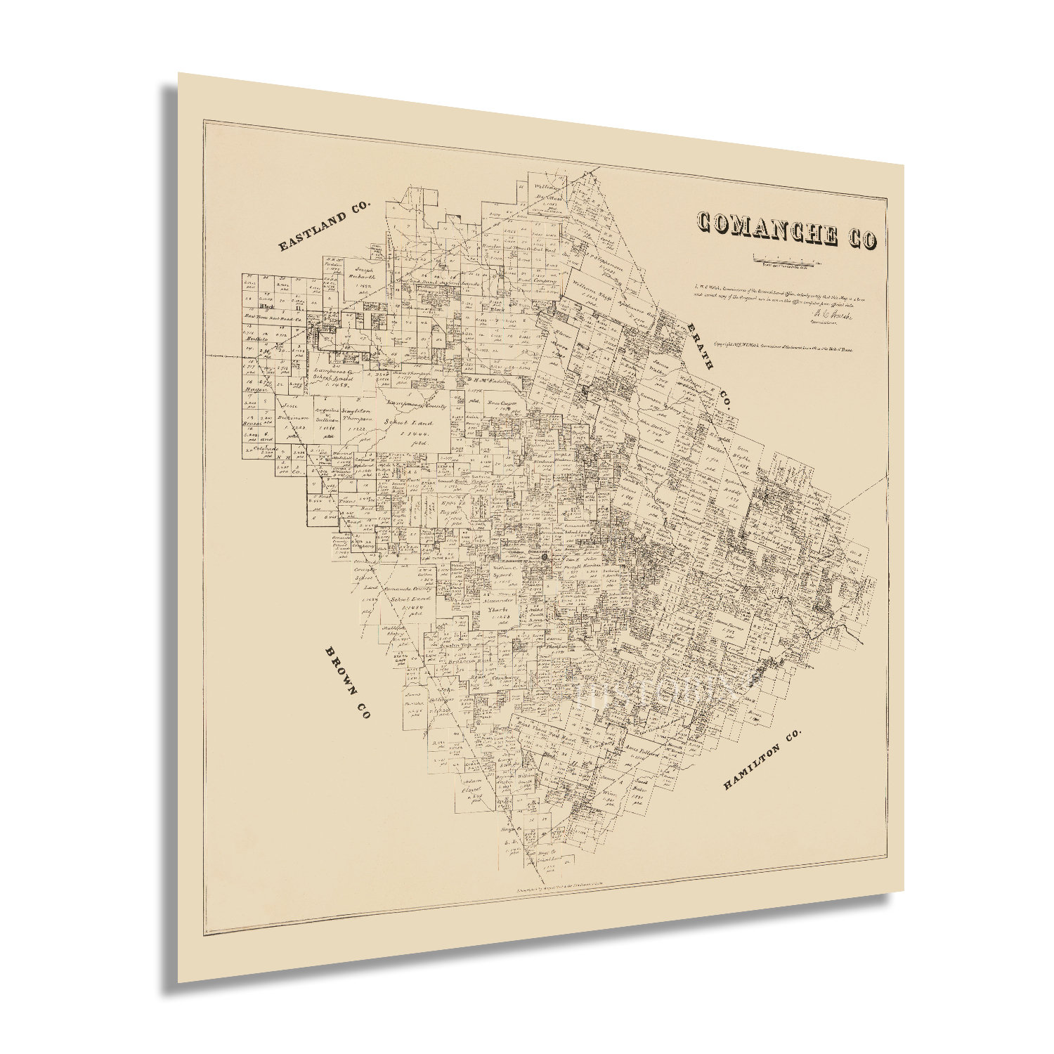 1879 Comanche County Texas Map Vintage Comanche Texas Map Wall Art Old ...